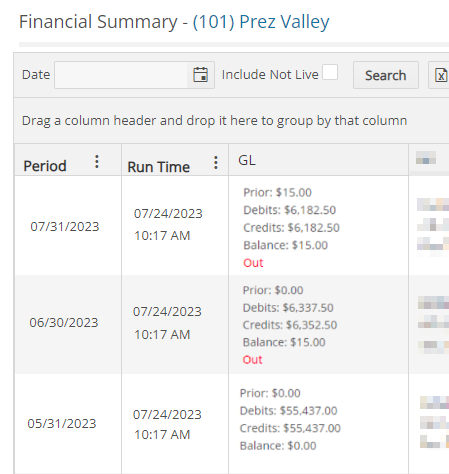 GL Out of Balances – Vantaca Library