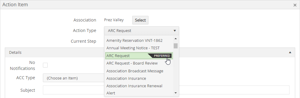 Preferred Action Types – Vantaca Library