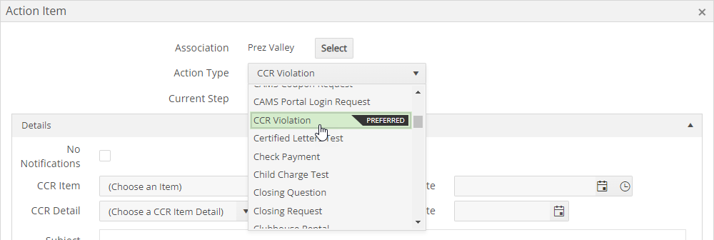 Preferred Action Types – Vantaca Library