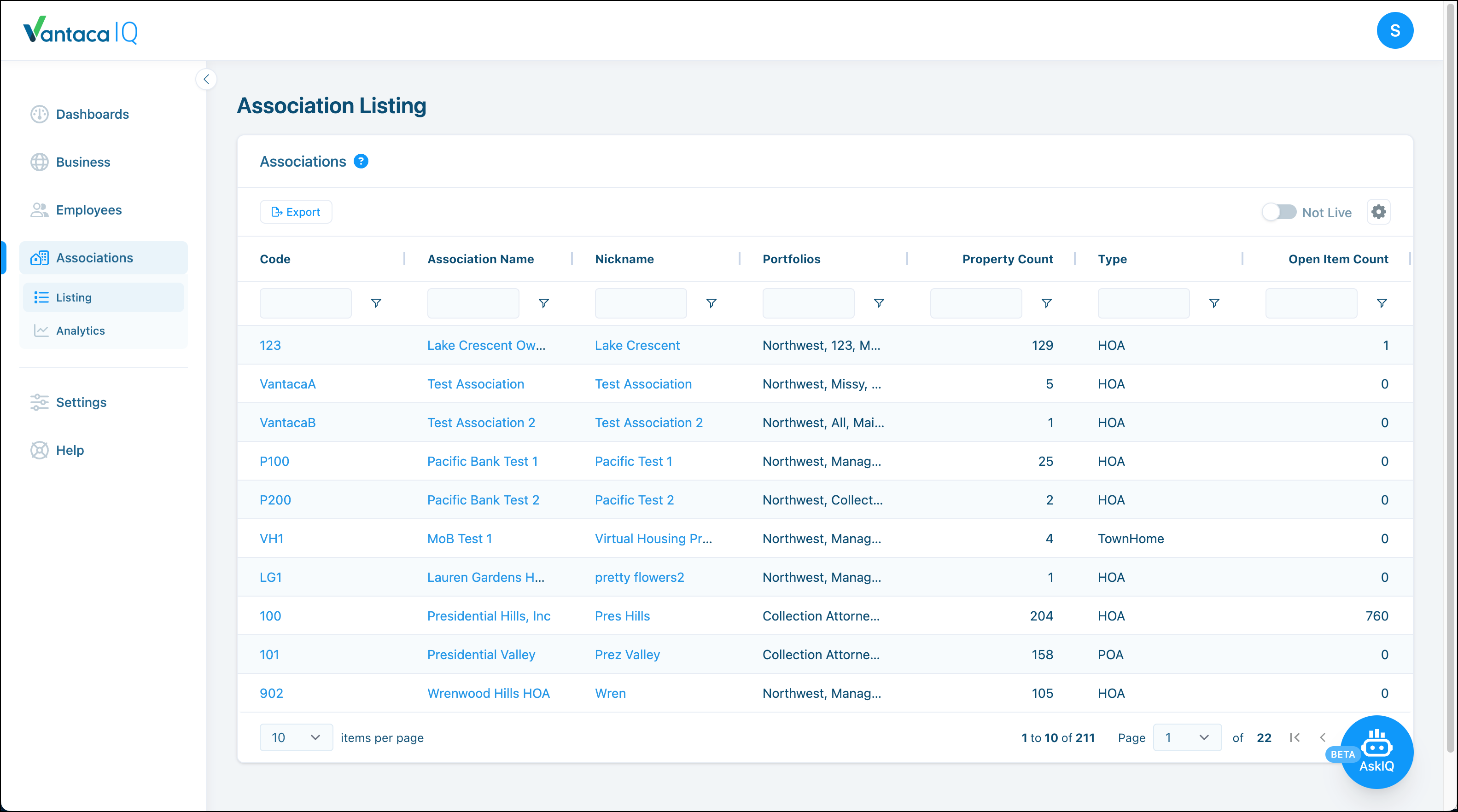 Vantaca IQ - Associations Dashboard – Vantaca Library
