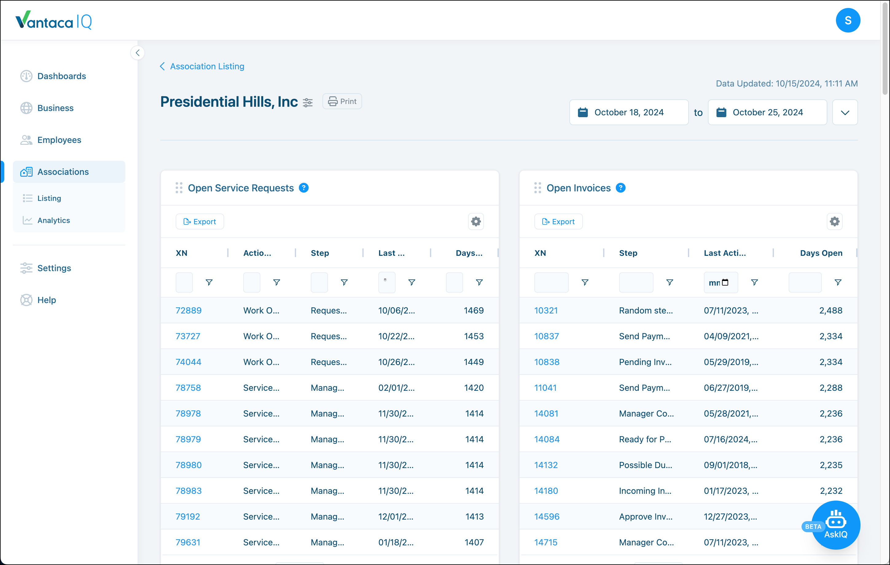 Vantaca IQ - Associations Dashboard – Vantaca Library