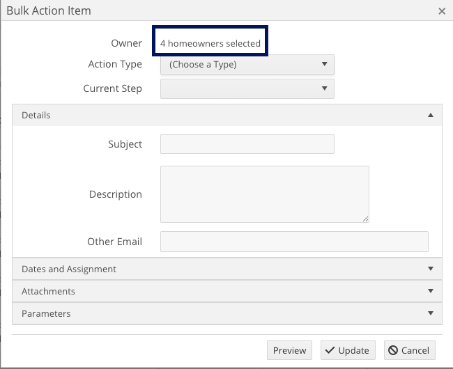 How to Create Bulk Action Items from the Homeowner or Association Lists – Vantaca Library