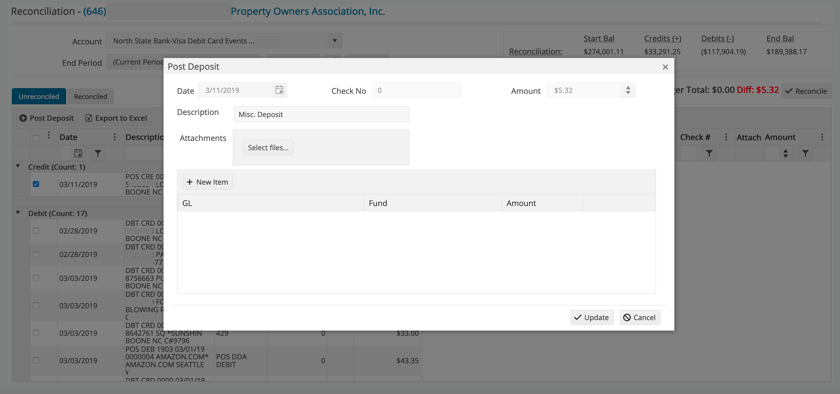 Bank Account Reconciliation – Vantaca Library