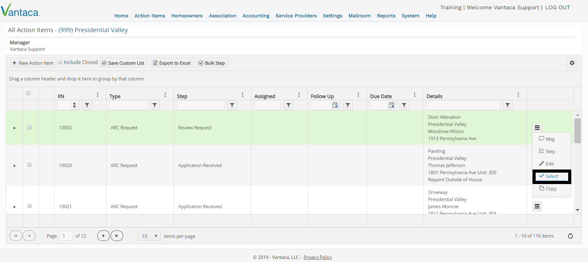 How do I add a note to an action item? – Vantaca Library