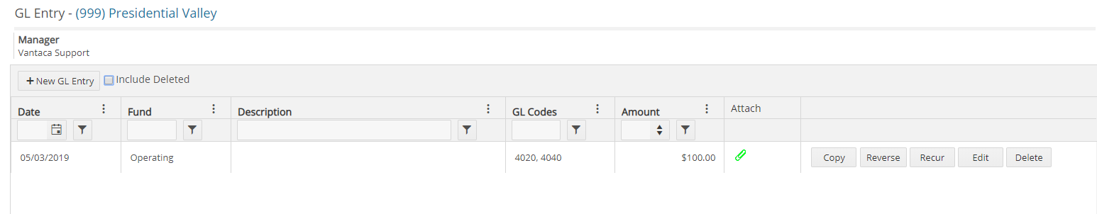 GL Entry – Vantaca Library
