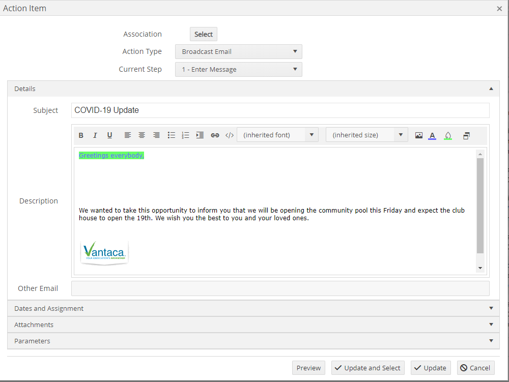 How Do I Insert a Photo into an Email Action Item – Vantaca Library