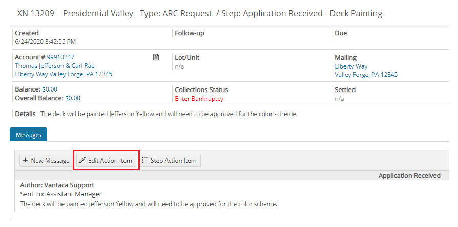 Action Items - ARC Request – Vantaca Library