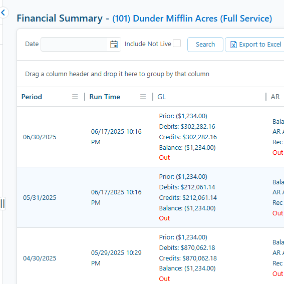 GL Out of Balances – Vantaca Library
