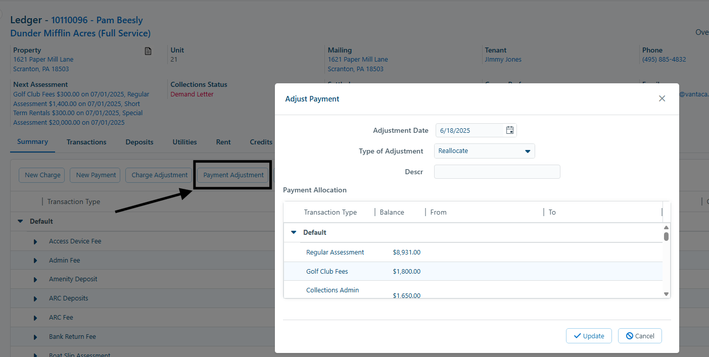 How to Reallocate Payments (Payment Adjustment) – Vantaca Library
