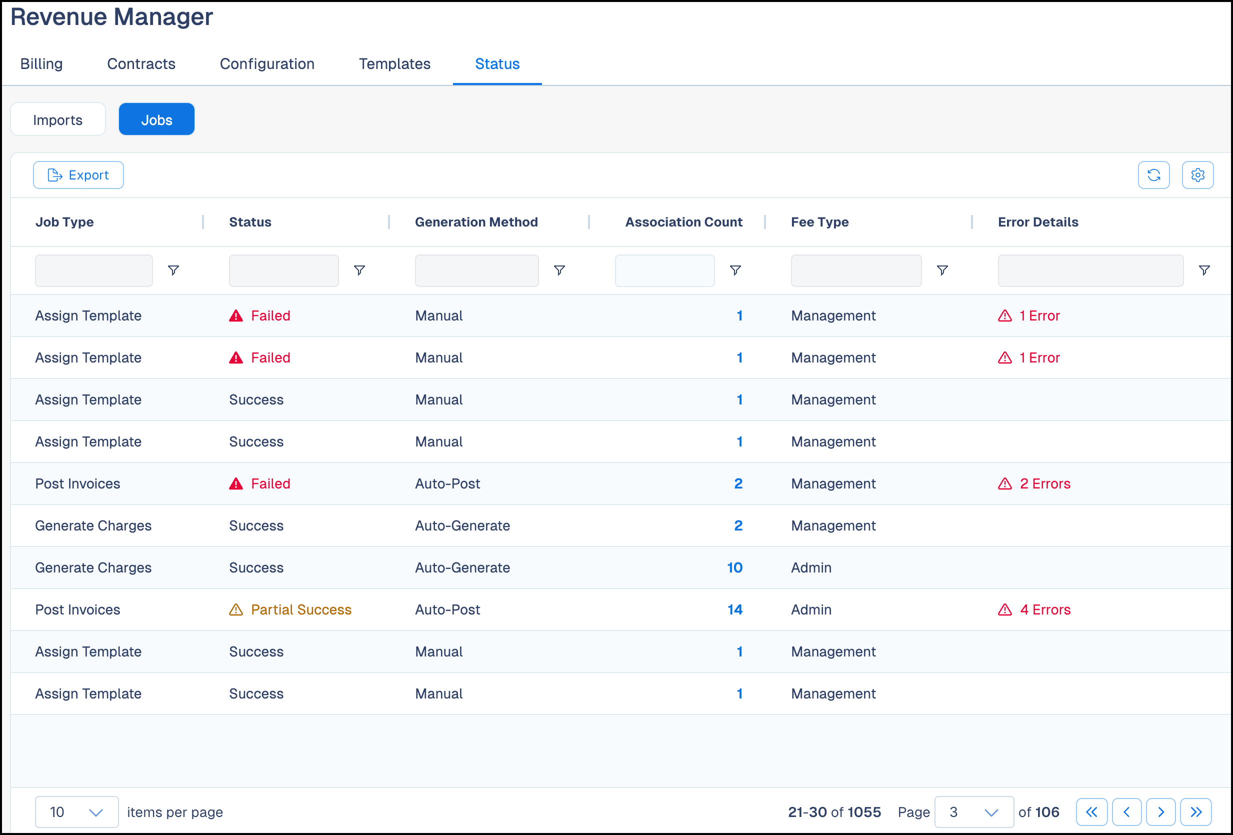 Revenue Manager: Status – Vantaca Library