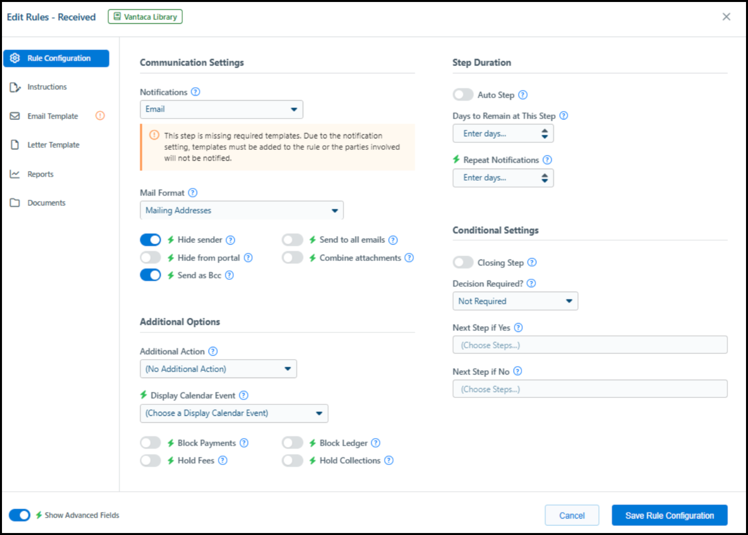 Action Item Configuration: Overview – Vantaca Library