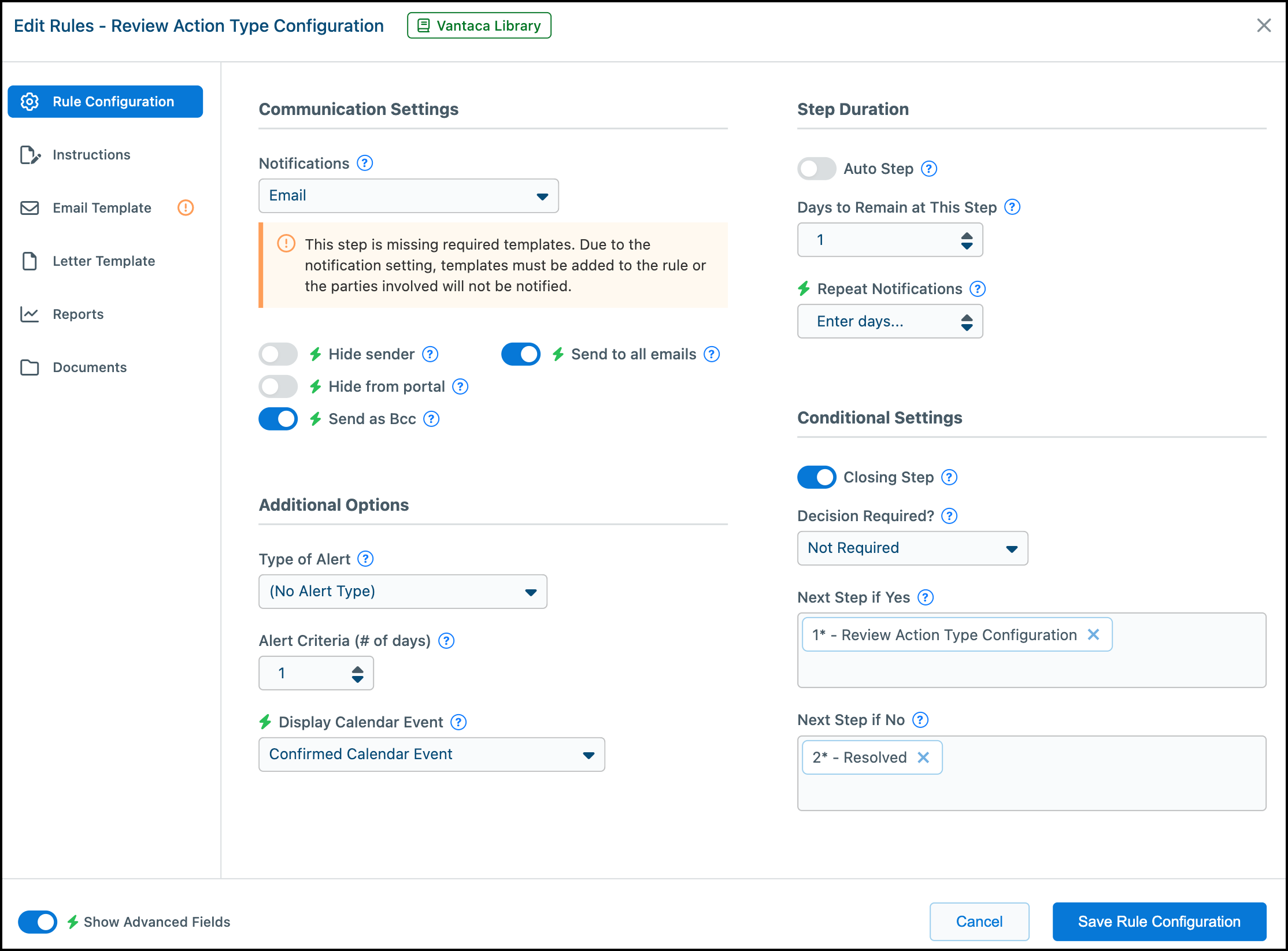 Action Item Notifications – Vantaca Library