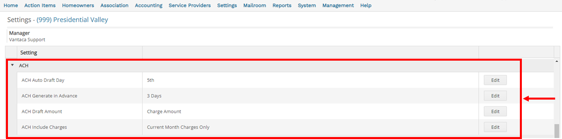 ACH Draft Settings – Vantaca Library