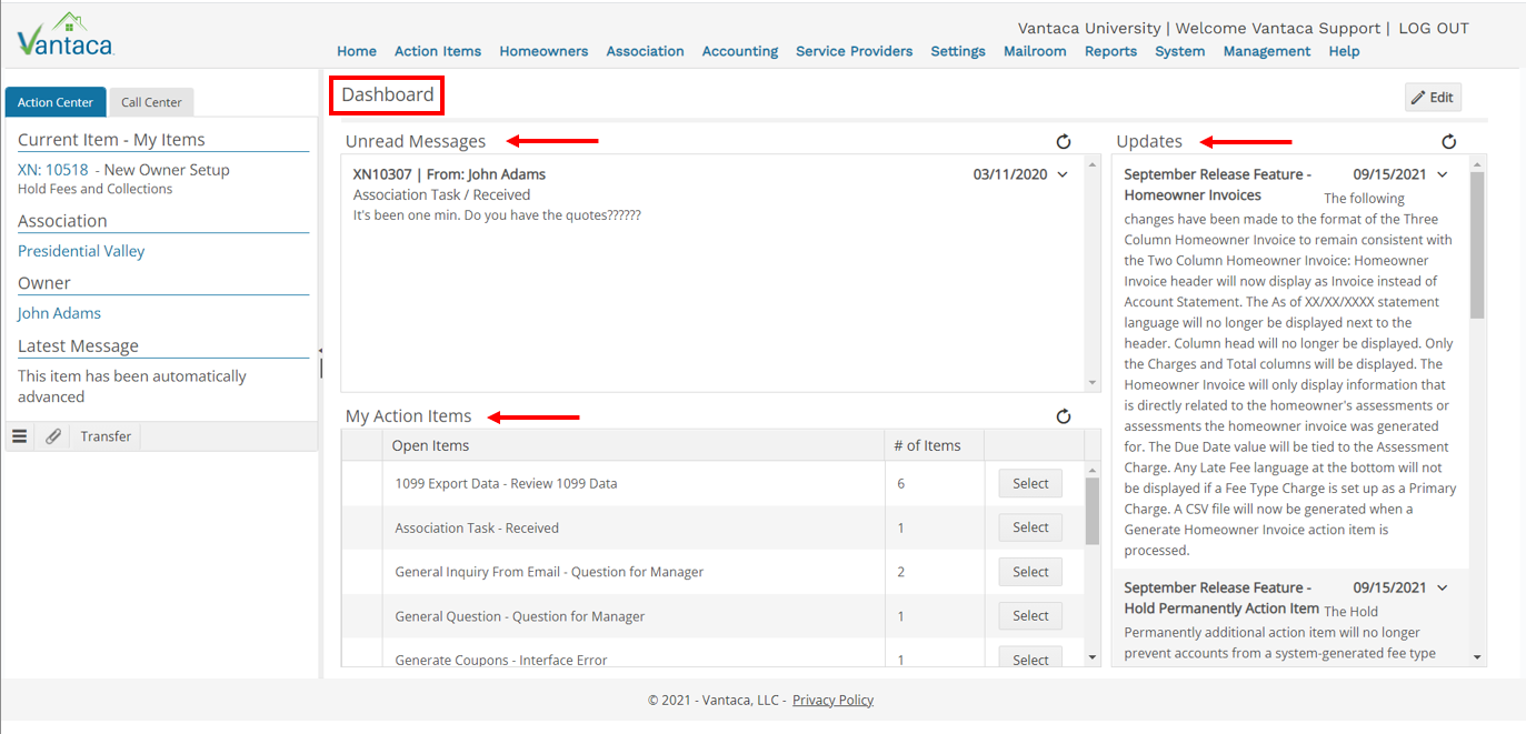 Overview of the Vantaca Dashboard – Vantaca Library