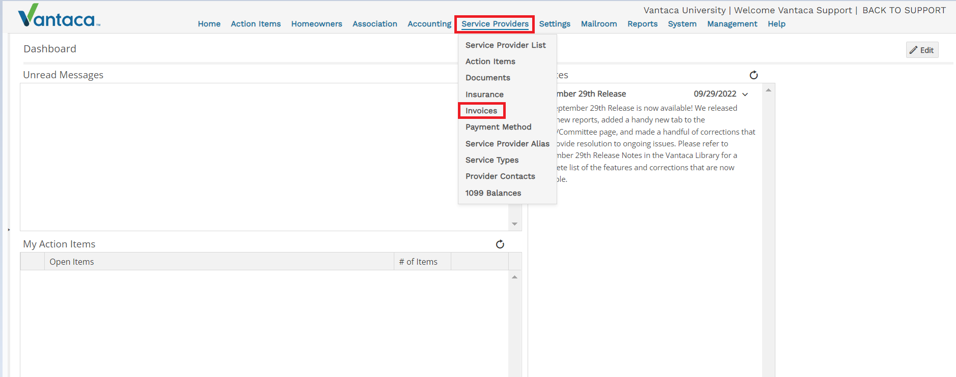 Viewing Invoices - Using the Service Providers Invoices Page – Vantaca Library